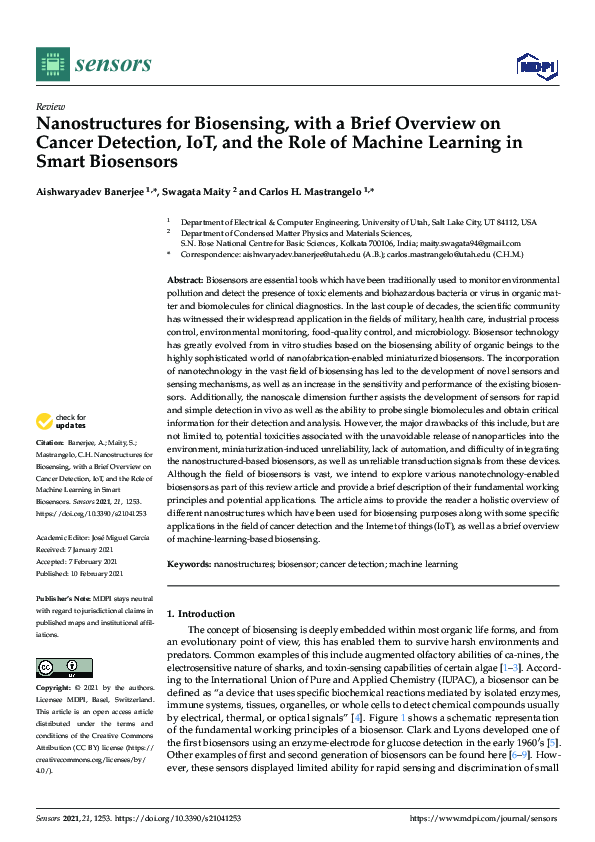 (PDF) Nanostructures for Biosensing, with a Brief Overview on Cancer ...