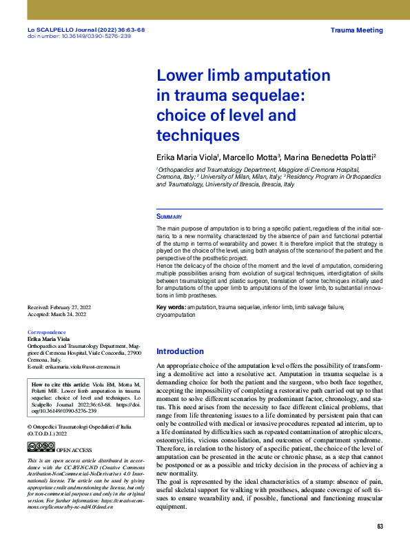 (PDF) Lower limb amputation in trauma sequelae: choice of level and techniques