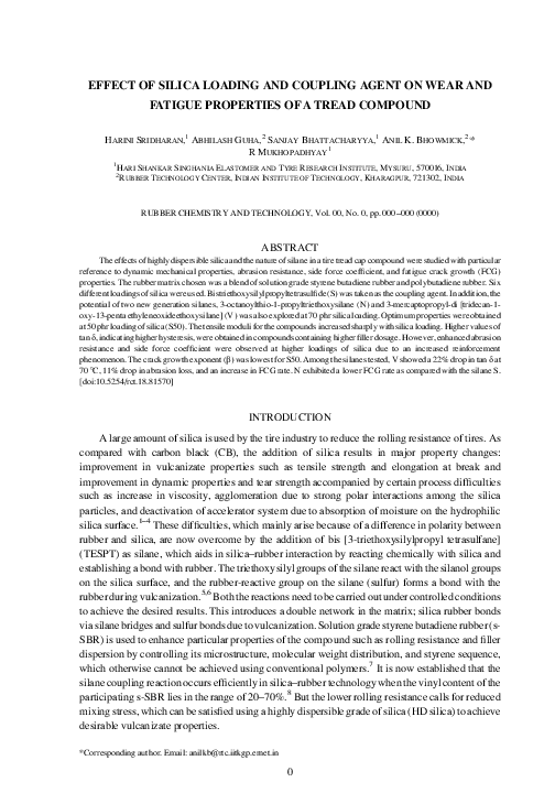 (PDF) Effect of Silica Loading and Coupling Agent on Wear and Fatigue ...