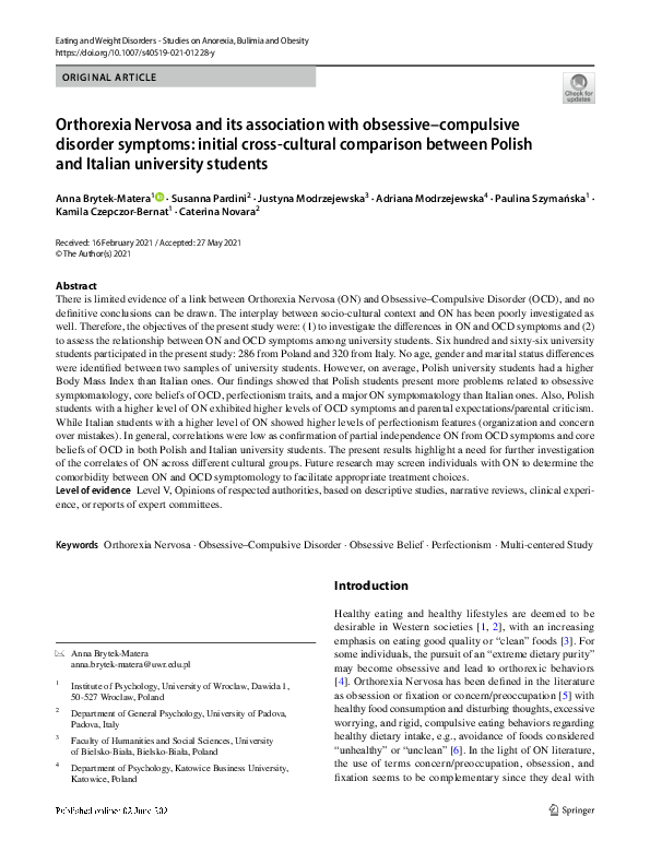 (PDF) Orthorexia Nervosa and its association with obsessive–compulsive disorder symptoms ...