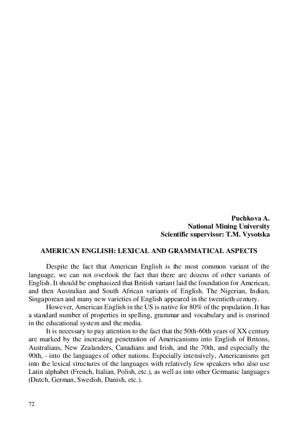 (PDF) American English: Lexical and Grammatical Aspects