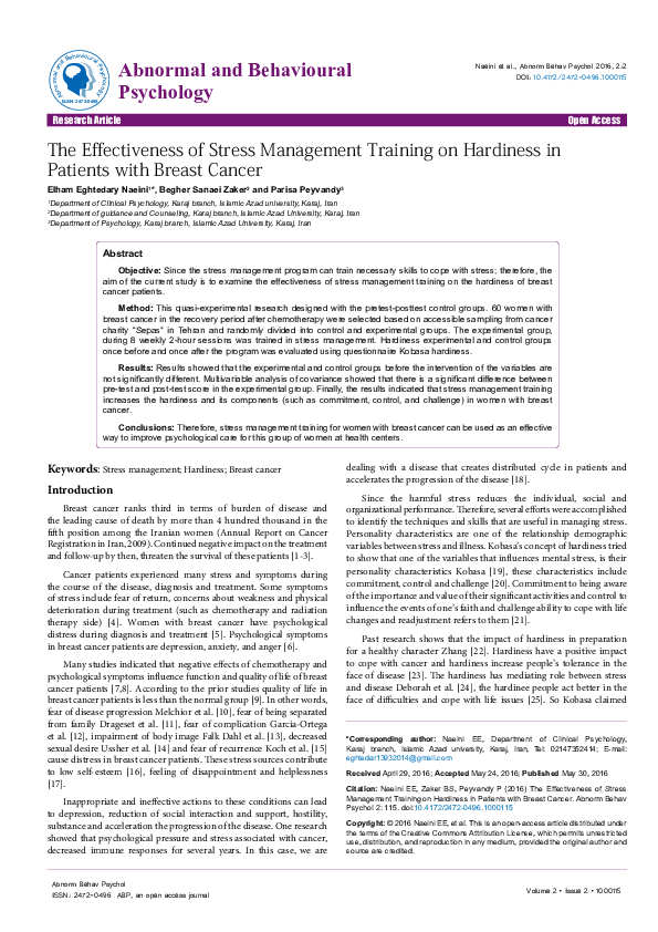 (PDF) The Effectiveness of Stress Management Training on Hardiness in ...