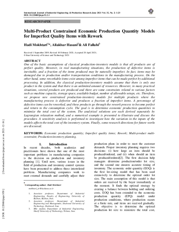 (PDF) Multi-Product Constrained Economic Production Quantity Models for ...