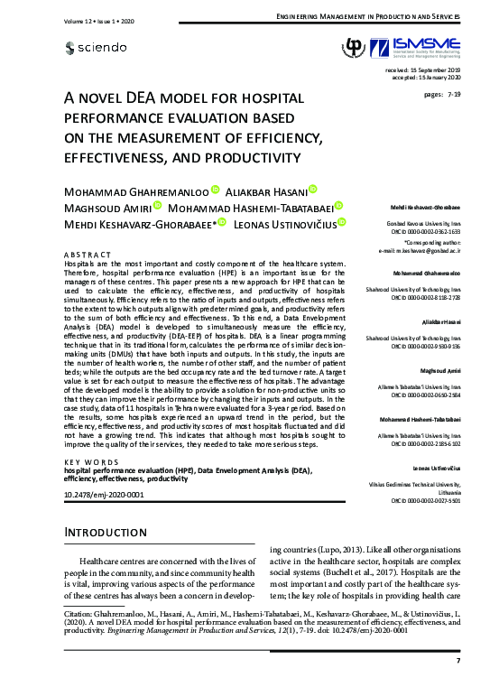 (PDF) A novel DEA model for hospital performance evaluation based on the measurement of ...