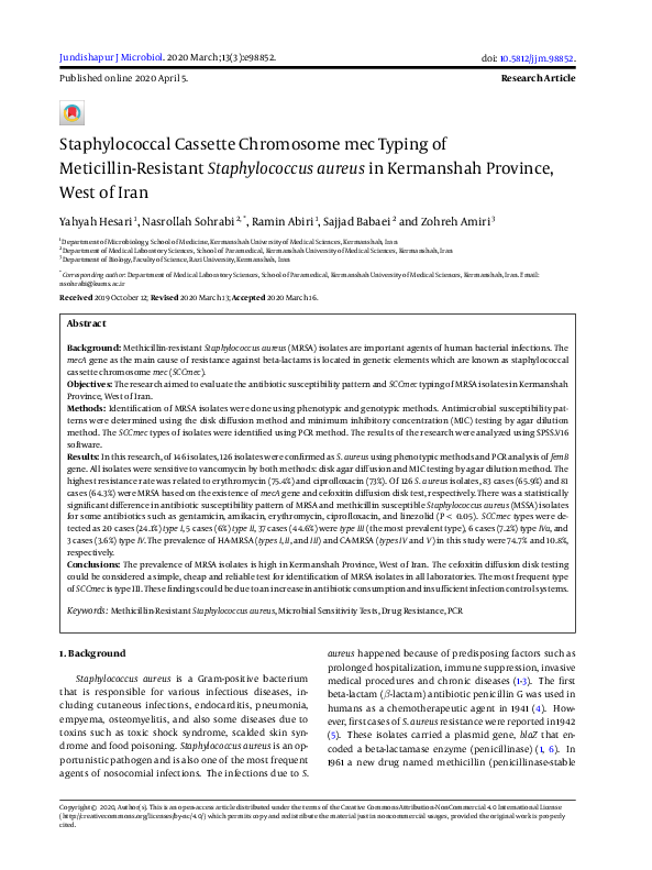 (PDF) Staphylococcal Cassette Chromosome mec Typing of Meticillin ...