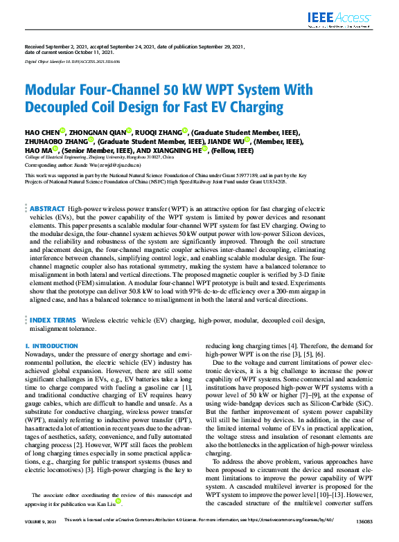 (PDF) Modular Four-Channel 50 kW WPT System With Decoupled Coil Design ...