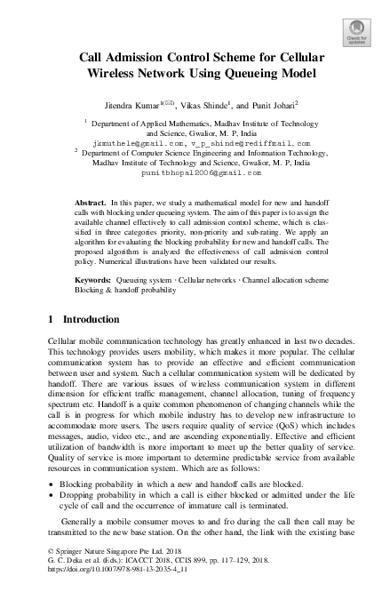 (PDF) Call Admission Control Scheme for Cellular Wireless Network Using Queueing Model