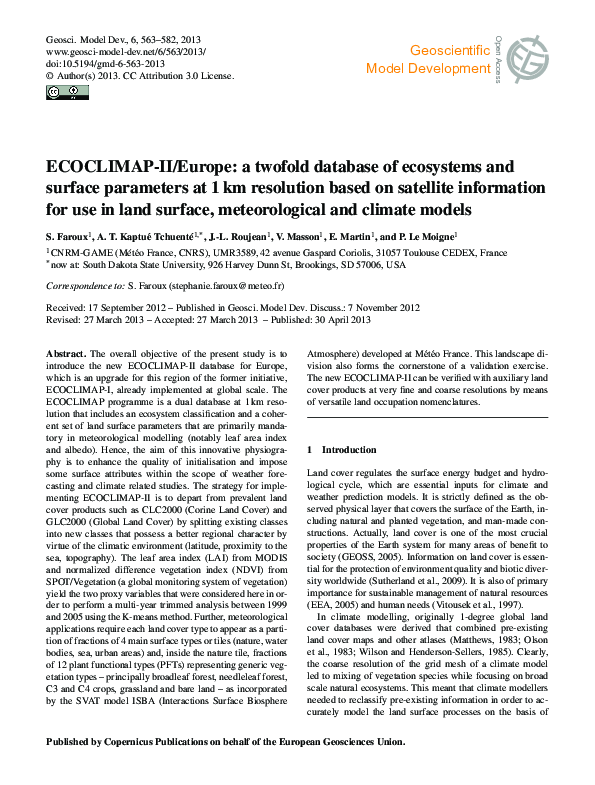 (PDF) ECOCLIMAP-II/Europe: a twofold database of ecosystems and surface ...