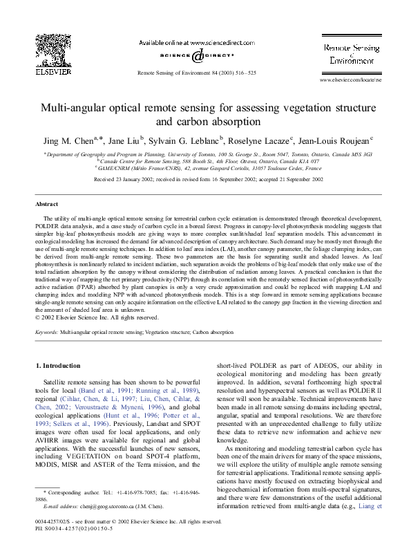 (PDF) Multi-angular optical remote sensing for assessing vegetation ...