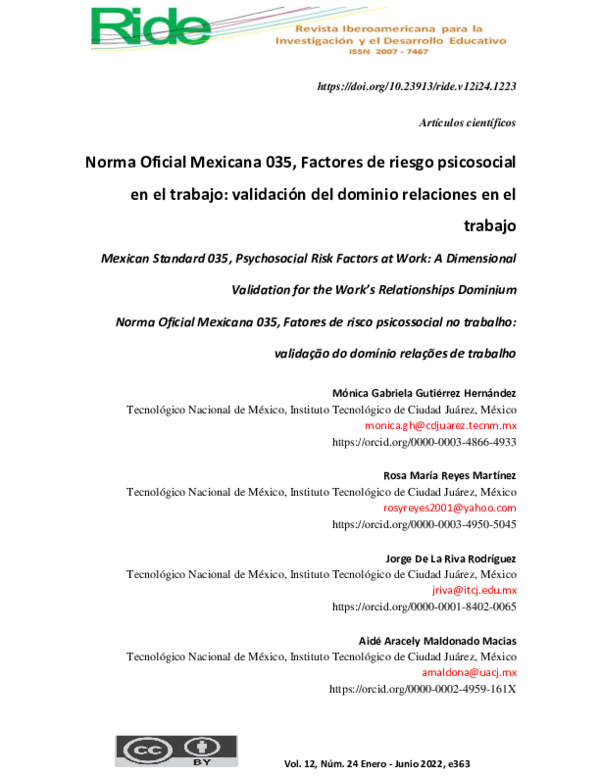 Pdf Norma Oficial Mexicana 035 Factores De Riesgo Psicosocial En El