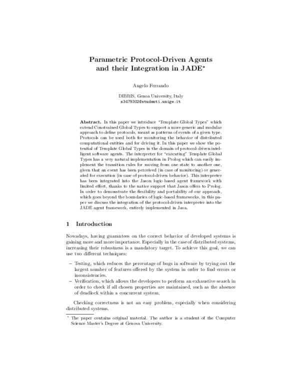 Pdf Parametric Protocol Driven Agents And Their Integration In Jade
