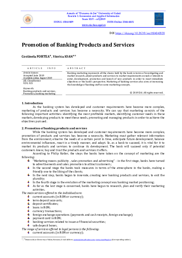 (PDF) Promotion of Banking Products and Services
