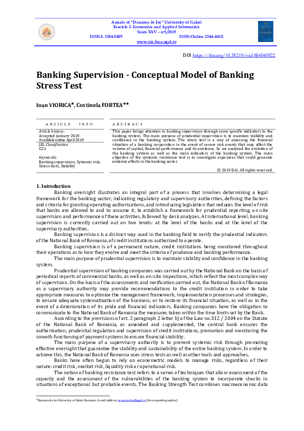 (PDF) Banking Supervision - Conceptual Model of Banking Stress Test