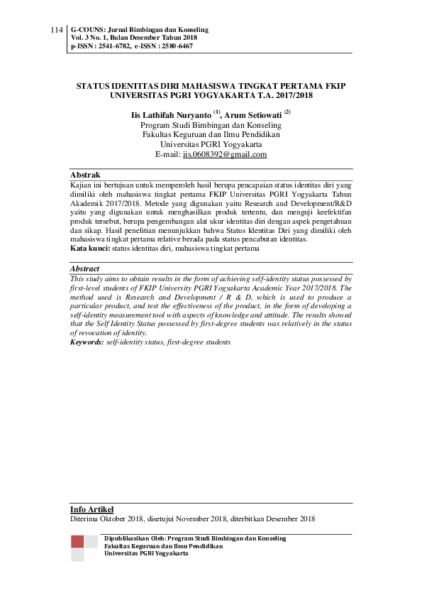 (PDF) Status Identitas Diri Mahasiswa Tingkat Pertama Fkip Universitas ...