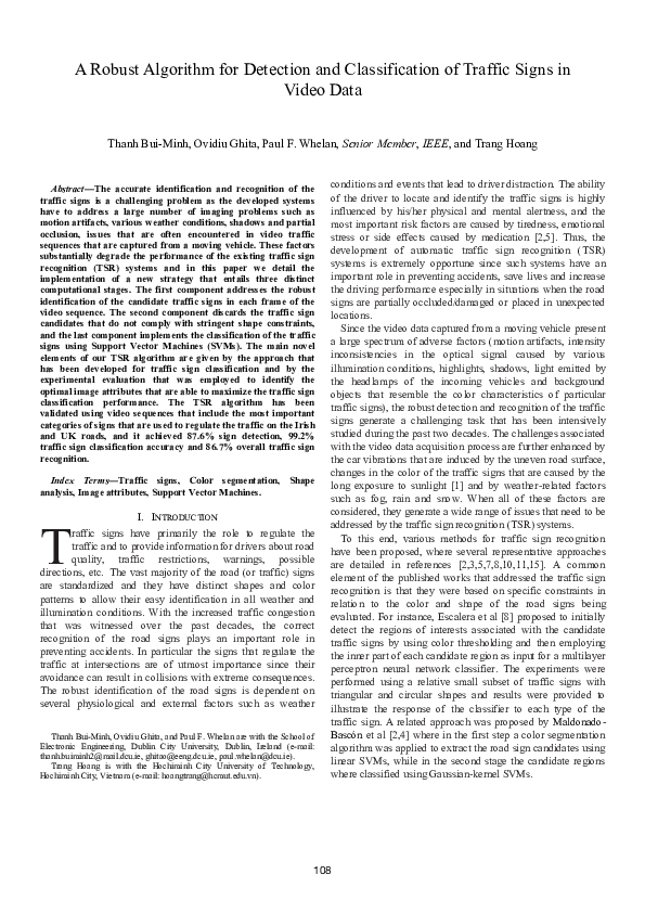 Pdf A Robust Algorithm For Detection And Classification Of Traffic