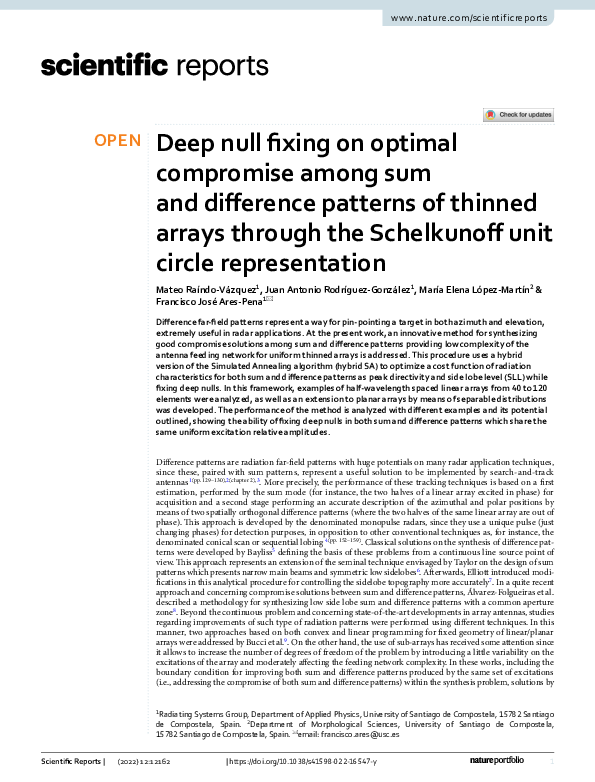 (PDF) Deep null fixing on optimal compromise among sum and difference patterns of thinned arrays ...