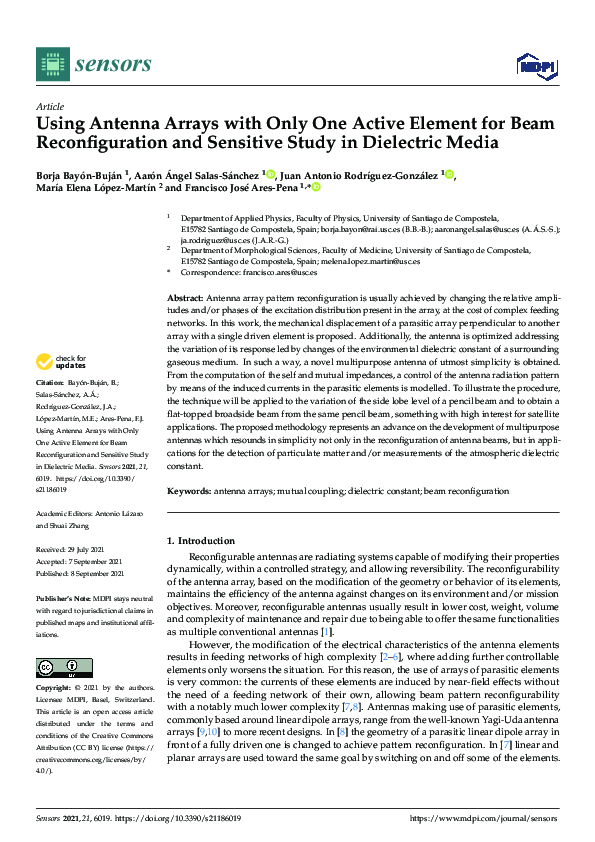 (PDF) Using Antenna Arrays with Only One Active Element for Beam Reconfiguration and Sensitive ...