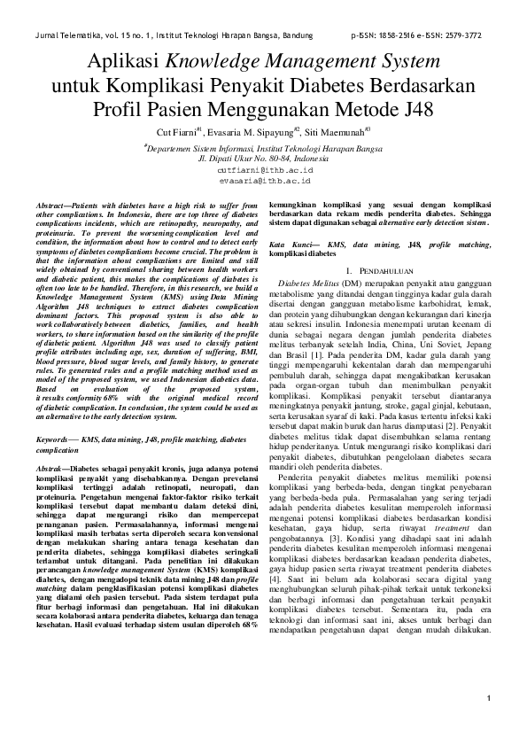 (PDF) Aplikasi Knowledge Management System untuk Komplikasi Penyakit ... (PDF) Aplikasi Knowledge Management System untuk Komplikasi Penyakit ...
