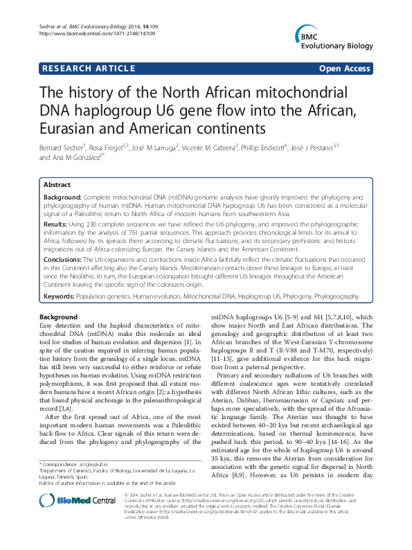 (PDF) Data from: The history of the North African mitochondrial DNA haplogroup U6 gene flow into ...