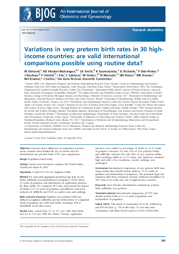 (PDF) Variations in very preterm birth rates in 30 high-income ...