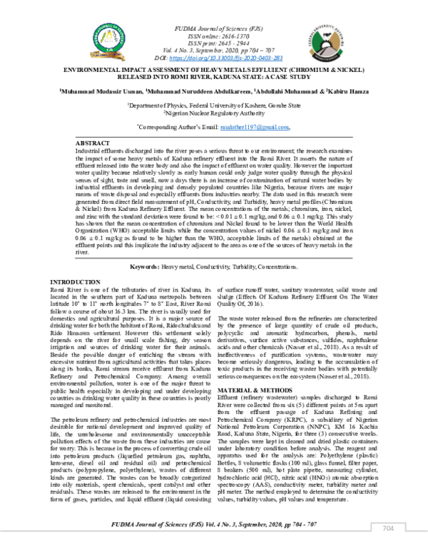 (PDF) Environmental Impact Assessment of Heavy Metals Effluient (Chromium Nickel) Released Into ...