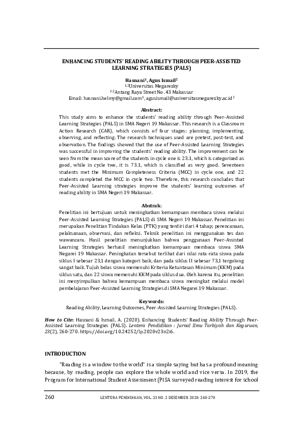 (PDF) Enhancing Students' Reading Ability Through Peer-Assisted ...