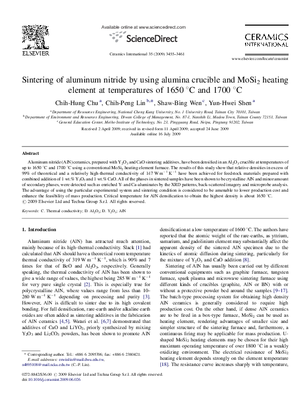 (PDF) Sintering of aluminum nitride by using alumina crucible and MoSi2 ...