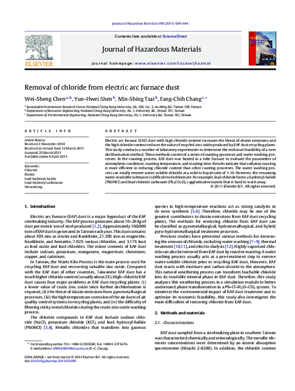 (PDF) Removal of chloride from electric arc furnace dust