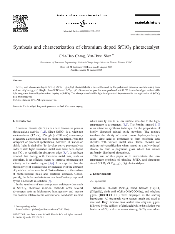 (PDF) Synthesis and characterization of chromium doped SrTiO3 photocatalyst