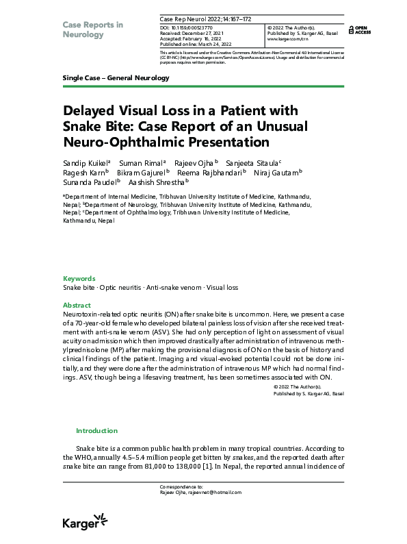 (PDF) Delayed Visual Loss in a Patient with Snake Bite: Case Report of ...