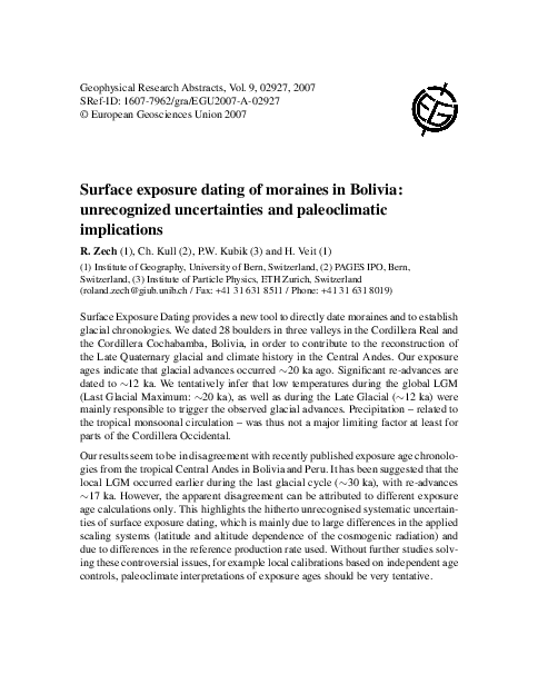 (PDF) Surface exposure dating of moraines in Bolivia: unrecognized ...