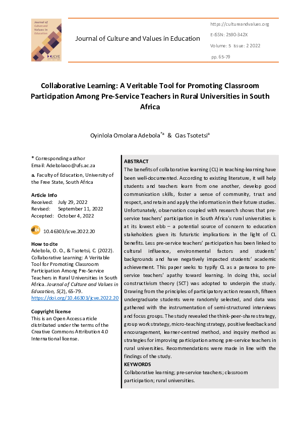 (PDF) Collaborative Learning: A Veritable Tool for Promoting Classroom Participation Among Pre ...