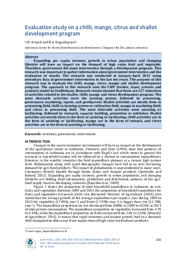 (PDF) Evaluation study on a chilli, mango, citrus and shallot ...