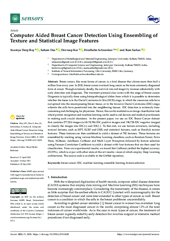 (PDF) Computer Aided Breast Cancer Detection Using Ensembling of Texture and Statistical Image ...