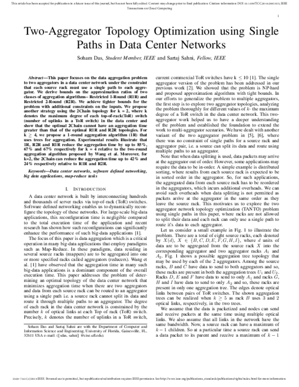 (PDF) Two-Aggregator Topology Optimization Using Single Paths in Data Center Networks