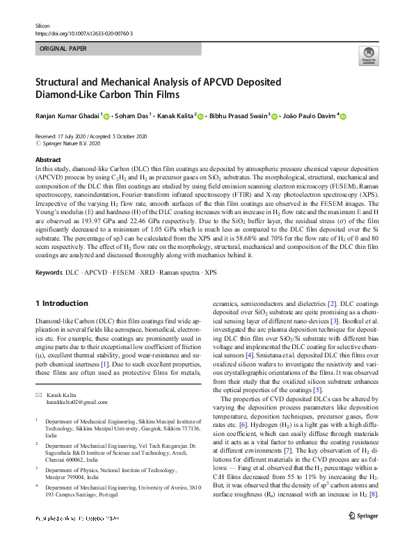 (PDF) Structural and Mechanical Analysis of APCVD Deposited Diamond ...