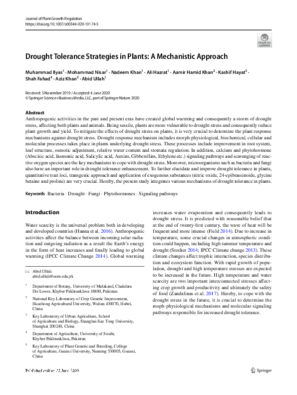 (PDF) Drought Tolerance Strategies in Plants: A Mechanistic Approach