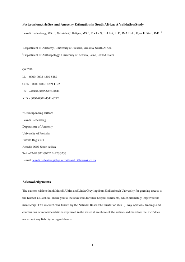 (PDF) Postcraniometric sex and ancestry estimation in South Africa: a ...
