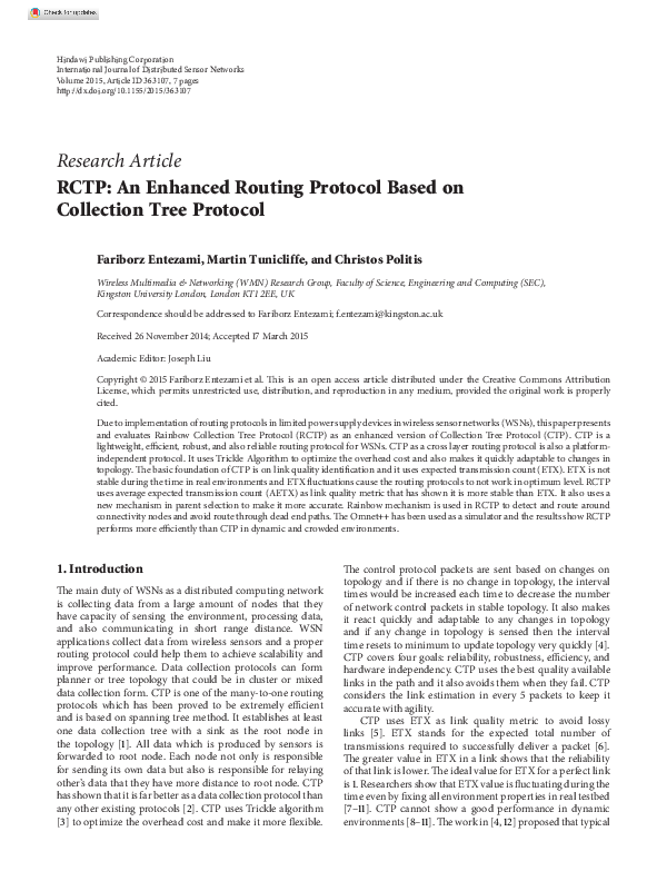 (PDF) RCTP: An Enhanced Routing Protocol Based on Collection Tree Protocol