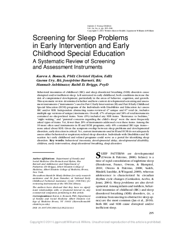 (PDF) Screening for Sleep Problems in Early Intervention and Early ...