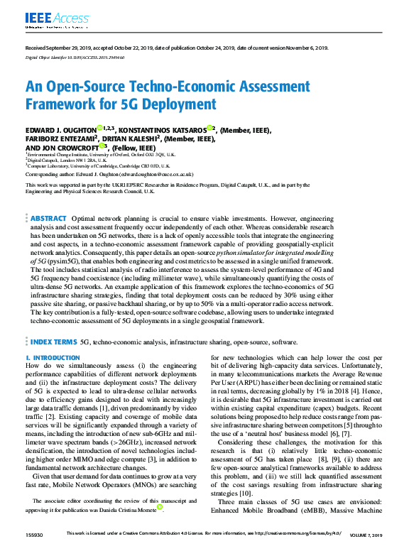 (PDF) An Open-Source Techno-Economic Assessment Framework for 5G Deployment