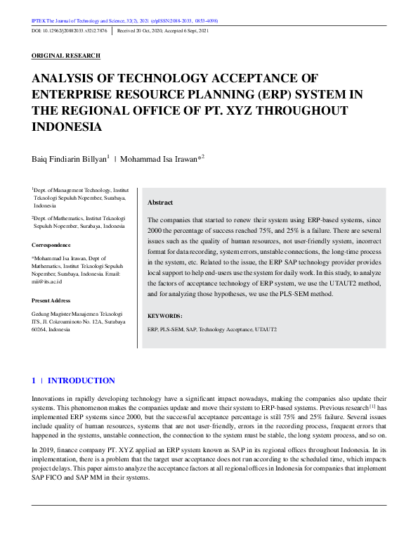 (PDF) Analysis of Technology Acceptance of Enterprise Resource Planning ...