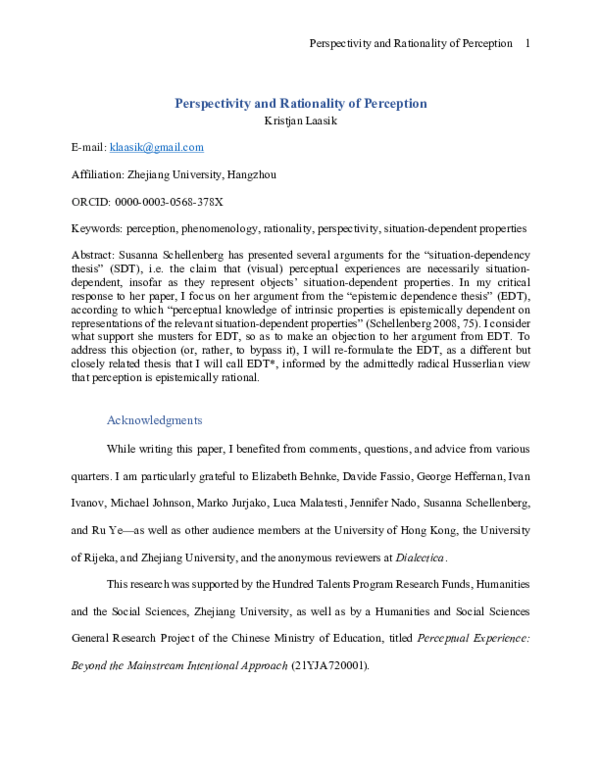 (PDF) Perspectivity and Rationality of Perception