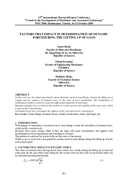 (PDF) Factors That Impact in Determination of Dynamic Forceduring the ...