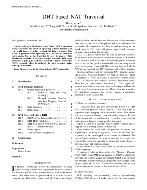 (PDF) DHT-based NAT Traversal