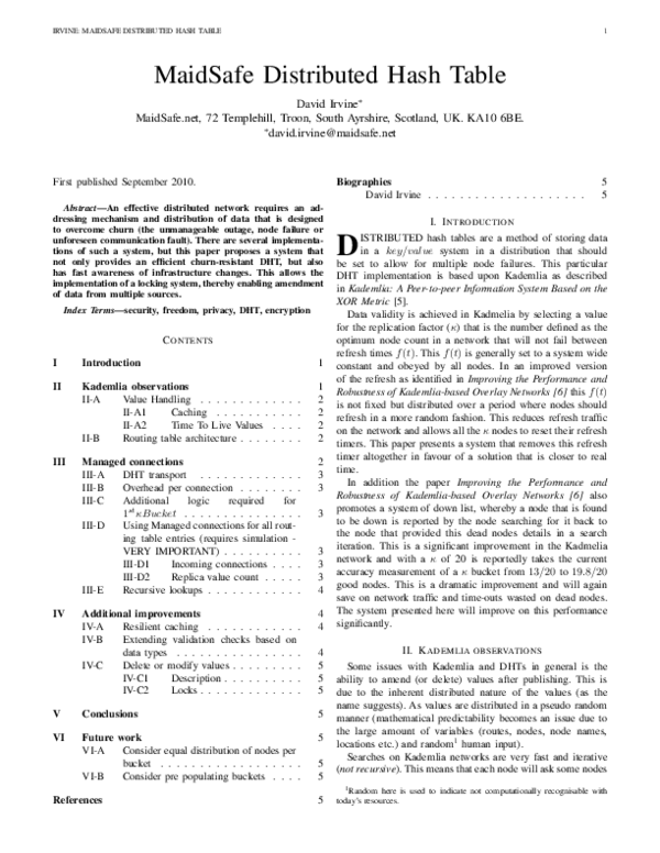 (PDF) MaidSafe Distributed Hash Table | David Irvine - Academia.edu (PDF) MaidSafe Distributed Hash Table | David Irvine - Academia.edu