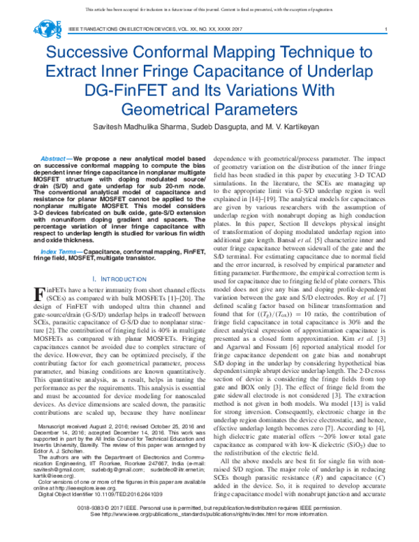 (PDF) Successive Conformal Mapping Technique to Extract Inner Fringe Capacitance of Underlap DG ...