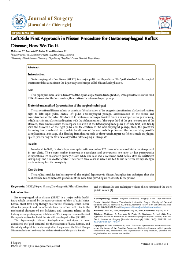 (PDF) Left Side First Approach in Nissen Procedure for Gastroesophageal ...