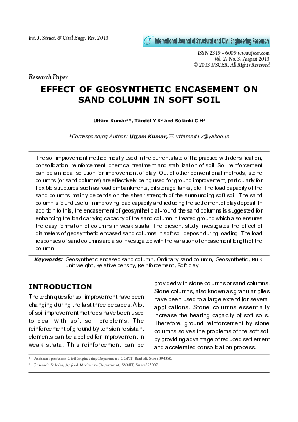 (PDF) Effect of Geosynthetic Encasement on Sand Column in Soft Soil