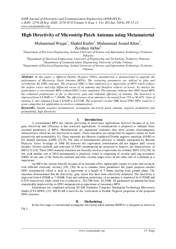 (PDF) Enhanced Microstrip Antenna with DNG Metamaterial